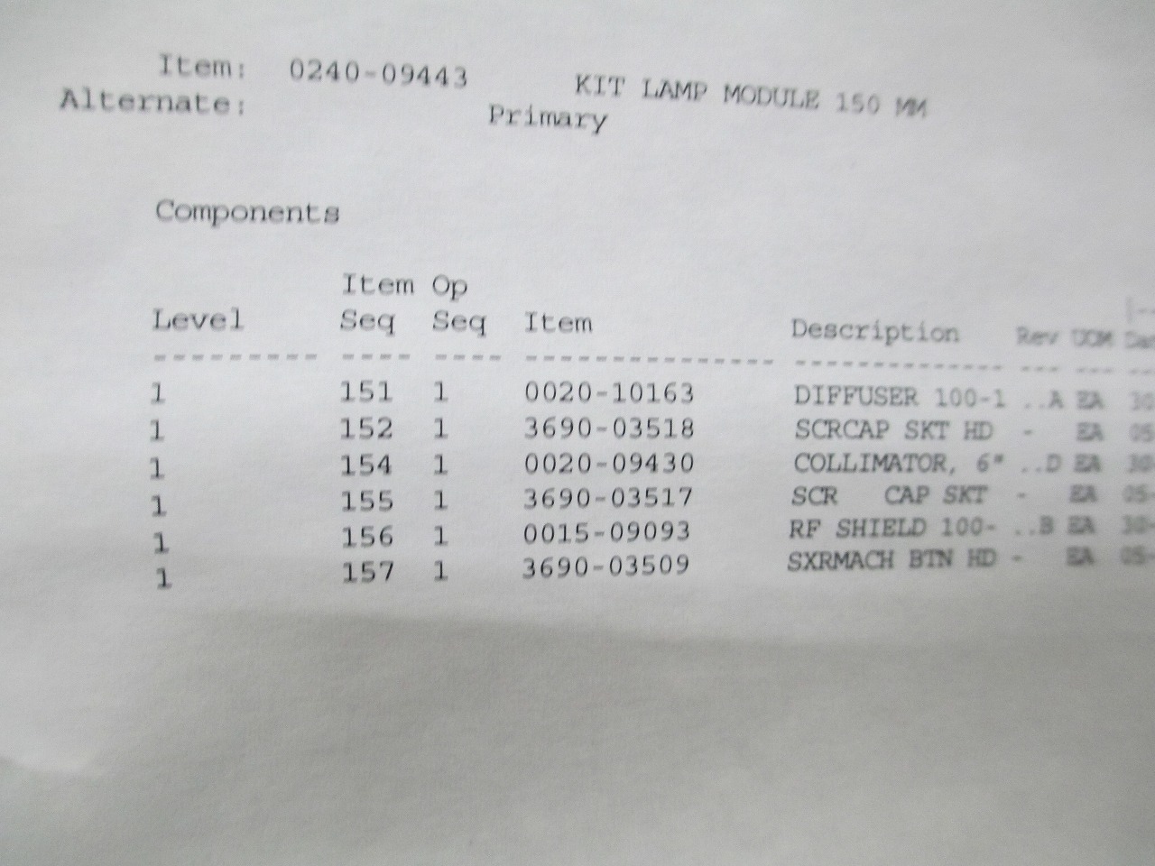 KIT LAMP MODULE 150 MM(0240-09443) | PARTS Initiative